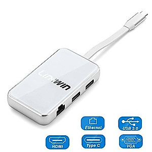 USB C Hub, USB C Multiport Adapter,6 in 1 Tempered Glass USB C to HDMI, VGA, USB C Charging, 2 USB 3.0 Ports,RJ45 Gigabit Ethernet, USB C Dock Dongle Compatible Apple MacBook Pro 13/15 (Thunderbolt 3)