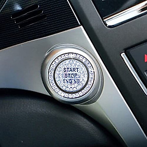 Hallomomo Bling Ring Emblems - Silver Crystal Rhinestone Car Decal, Glamorous & Trendy, Fits Push Start Buttons & Knobs, Easy to Apply