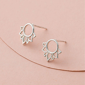 Boma Jewelry Sterling Silver Lotus Flower Circle Stud Earrings