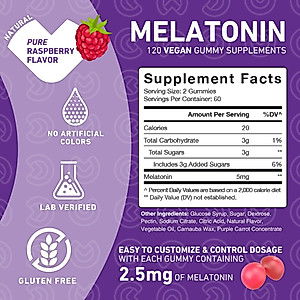 PUREFINITY Melatonin Gummies 5mg for Kids – Each Delicious Gummy is 2.5mg (2 Per Serving) for Easily Customizing Your Night, Gluten Free, Non-GMO, Vegan, 120 Count