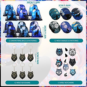 Zhanmai 90 Pcs Wolf Party Favors with Cool Wolf Bags Wolf Keychains Wolf Button Pins Mini Notebooks Rubber Bracelet Galaxy Pencils for Wolf Themed Birthday Party Baby Shower Holiday
