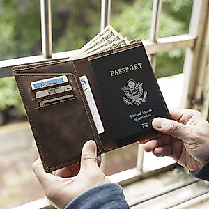 Polare Functional RFID Blocking Leather Passport Holder Travel Bifold Wallet For Men(Dark Brown)