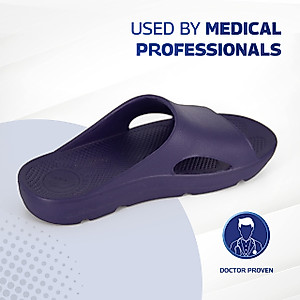 Pure Stride Therapeutic Slides, Orthotic Sandals for Plantar Fasciitis, Metatarsal and Heel Spurs, for Pain Relief and Arch Support of Feet - Navy, Men’s Size 11/Women’s Size 12