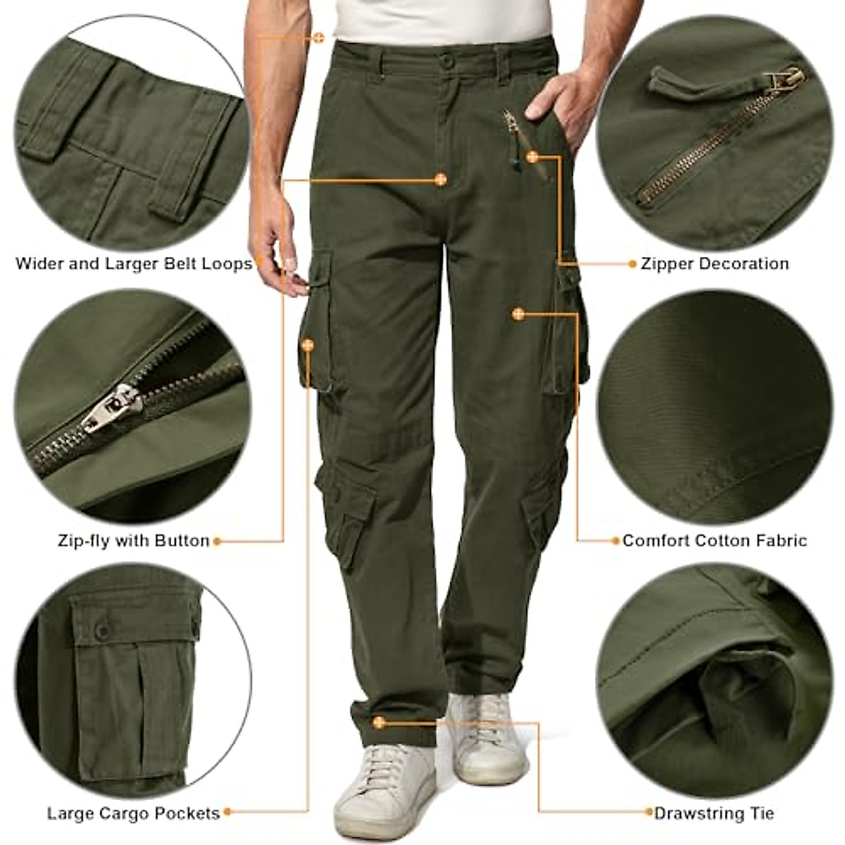 Men's BDU Casual Military Pants, Tactical Wild Army Combat ACU Rip Stop Camo Cargo Work Pants Trousers with 8 Pockets (7533 Army green, 38)