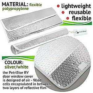 PetriStor 16 X 25 Sun Shield RV Reflective Door Window Cover Helps Protect Your RV from Harmful UV Rays and Regulates RV Temperature White