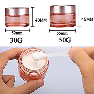 4 Pack Cosmetic Jar Empty Pink Glass Jar Travel Cream Jar Makeup Sample Container Pot For Cream Lotions Scrubs Lip Balm With Inner Liner And Rose Gold Lids (30g/1oz)
