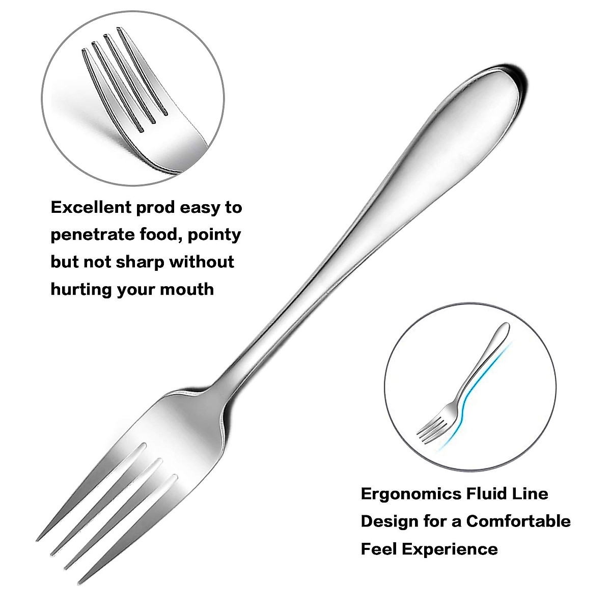 E-far 12-Piece Salad Forks, 6.7 Inches Stainless Steel Fork Set for Home Kitchen Restaurant, Mirror Finish, Dishwasher Safe