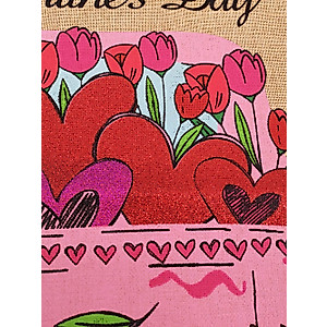 Texupday Happy Valentine's Day Double Sided Burlap Garden Flag Love Heart Floral Pink Truck Butterfly Decoration Outdoor Flag 12" x 18"