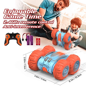 Fixget Amphibious Remote Control Car for Kids, 2.4GHz Waterproof Off Road Truck Toys, 4WD Electric Double Sides RC Stunt Boat Gifts for 6+ Years Old Boys