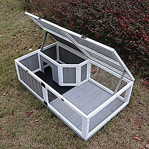 Tortoise Habitat, Wooden Tortoise House w/Removable Waterproof Tray Indoor Outdoor Turtle Enclosure for Small Animals Outdoor Wooden Reptile Cage