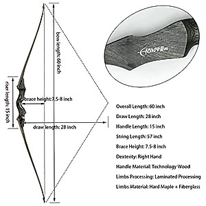 Black Hunter Archery Takedown Bow Longbow American Longbow Adult Right Hand Hunting Wood Bow 60",30-60lbs Target Practice