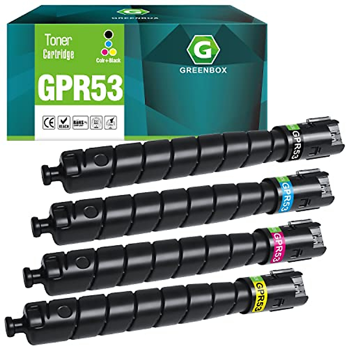 GREENBOX Remanufactured GPR-53 Toner Cartridge Replacement for Canon GPR-53 for ImageRunner iR-ADV DX C3320 3325 3330 3520 3525 3530 3725 3730 Printer (36,000 Pages High Yield, KCMY, 4-Pack)