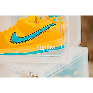 SupBro Collection Crate - Easy Access Storage Shoes Box -Plastic Foldable Stackable Sneaker Display Storage with Clear Side Open Door Organizer-8 Pack(Transparent)