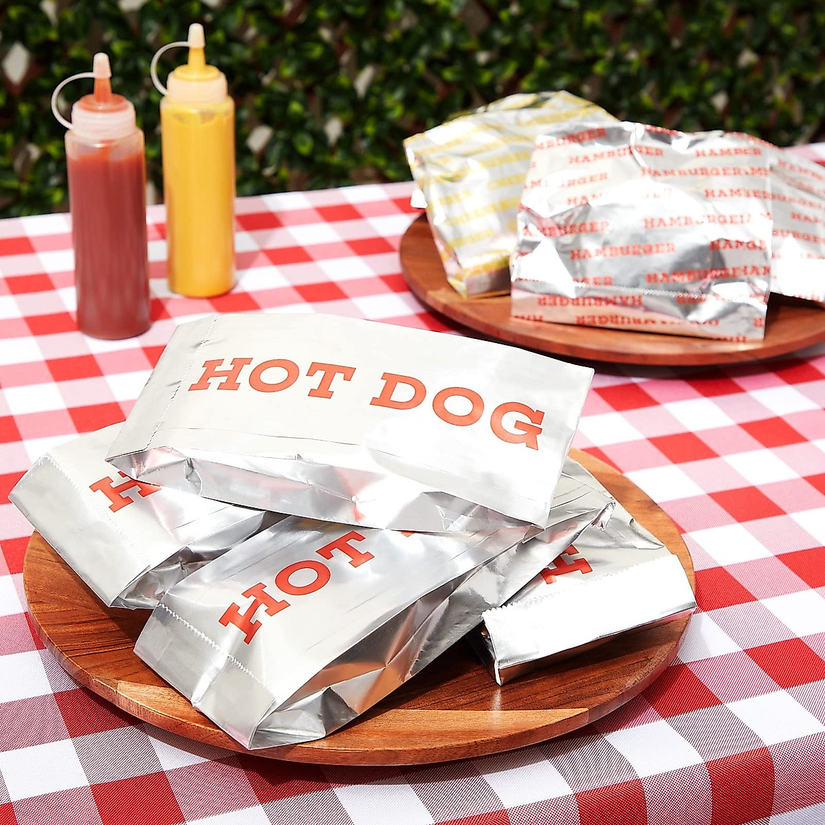 Stockroom Plus 300-Pcs Disposable Foil and Paper Hot Dog Holders and Hamburger Wrappers Combination Pack, Grease-Resistant Food Bags to Keep Food Hot for Party, Event (3 Designs)
