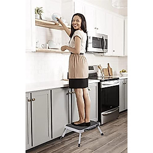 Ylebs Metal Step Stool,Portable Foot Stool with Reflective Handle,Foldable Non Slip 330lbs Capacity 1 Stepping Stools for Bed Office RV Adult Use, Black