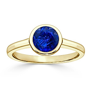 Diamond Wish 18K Yellow Gold Round-Cut Blue Sapphire Gemstone Solitaire Engagement Ring Bezel (1 cttw) Size 7