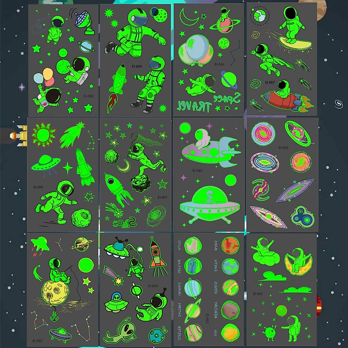 Ooopsiun Space Tattoos for Boys Glow in The Dark - 90 Luminous Styles, Space Birthday Party Decorations Favors for Kids Boys