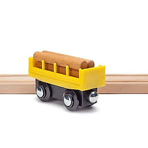 Maxim Enterprise, inc. Log Car for Wooden Railway, 5 Piece Kids Train Set with Magnetic Link and Removable Logs, Compatible with Thomas and Friends, Brio Train Sets & Major Brand Wooden Railway
