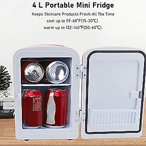 Portable Cooler Warmer Personal Refrigerator, Noiseless DC12V Cooling Warming 4L Mini Beauty Fridge for Office (US Plug)