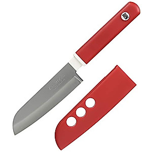 Fuji Cutlery Kent FK-403 Fruit Knife with Saya, Red, 3.9 inches (100 mm), Made in Japan, Stainless Steel Knife, Double-edged, Peeling Fruits, Cutting Fruit