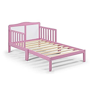 CITYLIGHT Toddler Bed Frame with Safety Guardrails, Solid Wood Toddler Bed for Kids, Boys & Girls, Easy to Assemble- Greenguard Gold Certified, Pink & White