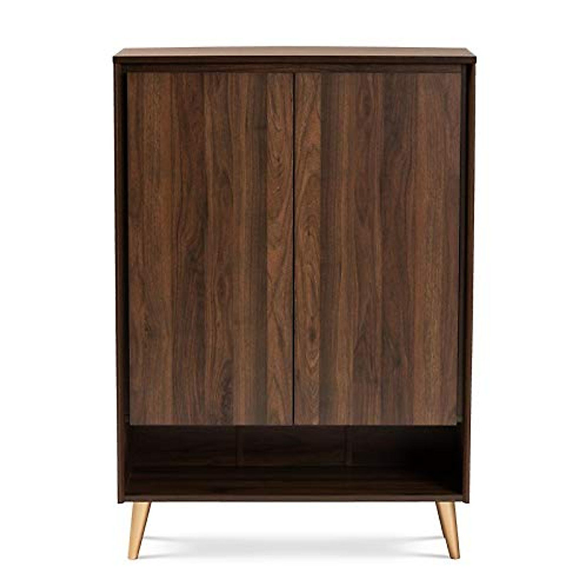 BOWERY HILL Brown and Gold Wood 2-Door Entryway Shoe Storage Cabinet