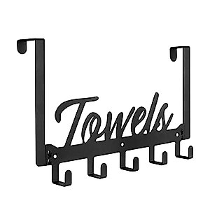 Azmoncy Over The Door Hooks, Towel Rack for Bathroom Towel Holder for Hanging Heavy Duty, Wall Mount Towel Hanger with 5 Hooks for Bedroom Bathroom Kitchen Towels, Bag, Coats, Hats