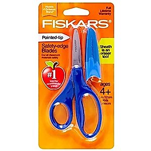 Fiskars Pointed-tip Safety-edge Blade Scissors with Sheath/Eraser Navy blue