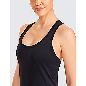 CRZ YOGA Women's Active Seamless Workout Tank Tops Racerback Athletic Running Yoga Gym Shirts Long Length Black Small