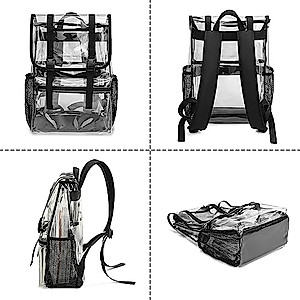 AUOBAG Clear Backpack Heavy Duty,Transparent Backpacks Stadium Approved,Free Personalized Stickers (Black-01)
