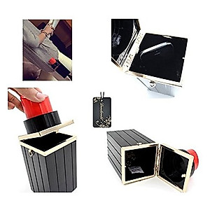 Women Acrylic Black Lipstick Shape Evening Bags Purses Clutch Vintage Banquet Handbag (Black)