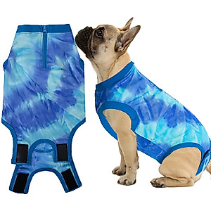 Wabdhaly Dog Zipper Recovery Suit for Male Neuter Surgery,Male Dog Recover Onesie,Dogs Abdominal Wounds Sutures Bodysuit,E-Collar & Cone Alternative Surgical Large Recovery Suit,Tie Dye Blue Small