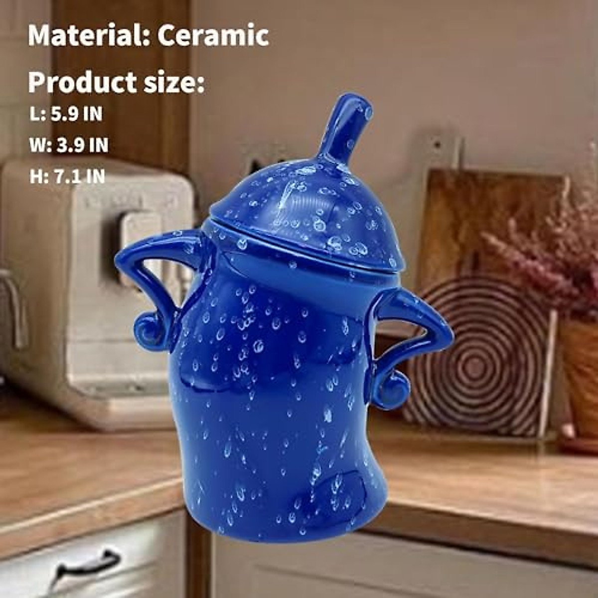 Qiukuicaoben Canister With Attitude Ceramic,Teapot with Attitude, Cute Ceramic Jar With Lid, Ceramic Jars with Lids for Kitchen, for Coffee Sugar and Spices Storage Container (Blue+White3)
