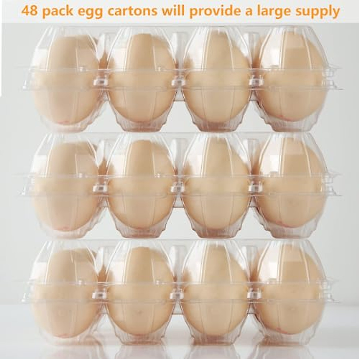 Plastic Egg Cartons Bulk, 48 Packs Empty Clear Plastic Egg Carton Holds Up to 12 Eggs, Reusable Chicken Egg Tray Holders for Family Pasture Chicken Farm, Business Market Display,