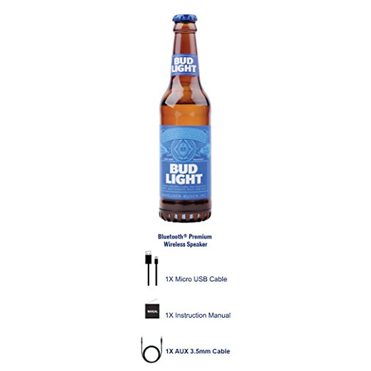 Bud Light Beer Bluetooth Bottle Speaker Portable Wireless Speaker with Rechargeable Battery Ideal for Indoor and Outdoor Activities Loud and Bass Audio Sound Easy to Carry Anywhere