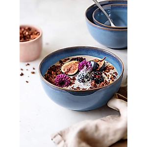 LE TAUCI Cereal Bowls 6 Inch, Ceramic Bowl Set for Soup, Dessert, Fruits, Salad, Noodle, Ramen, 22 Ounce Bowls for Kitchen, Set of 4, Ceylon blue