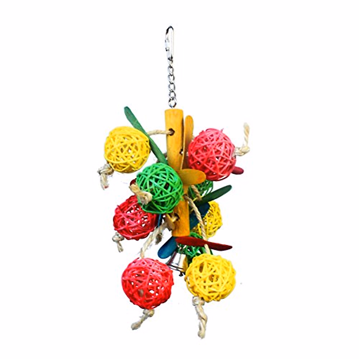 Pet Parrot Chewing Swing Toys with Rattan Ball String Hanging Rope Bells for Macaw African Greys Budgies(2 Design) (B)