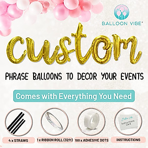 Balloon Vibe Custom Letter Balloons 16 Inch – Cursive Foil Balloon Letters Alphabets & Numbers Personalized Balloons – Create Mylar Balloon Banner for Birthday, Anniversary, or Any Other Occasion