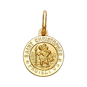 TGDJ 14k Yellow Gold Religious Saint Christopher Medal Pendant with 1.2mm Singapore Chain Necklace (20.0)