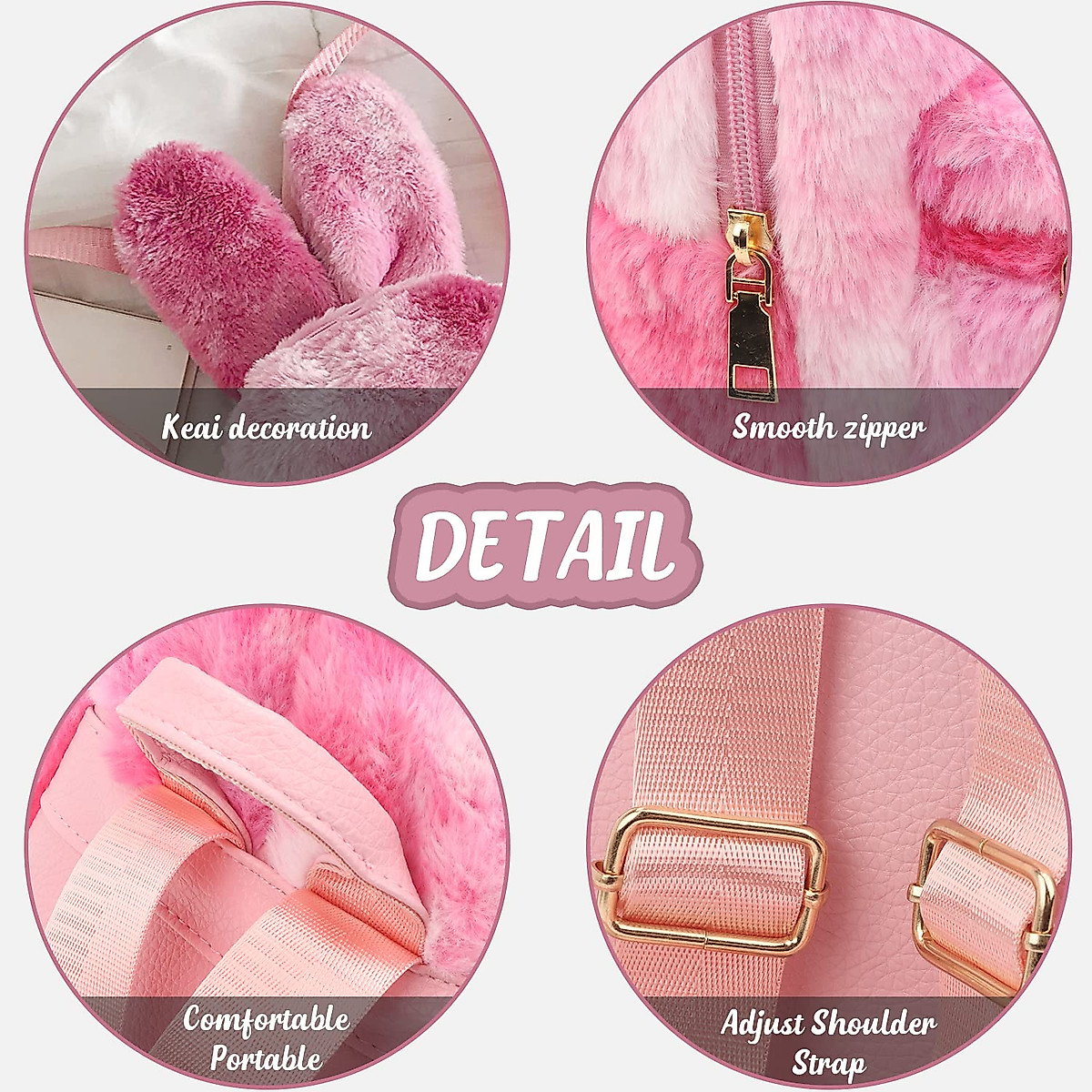 Lanpet Cute Bunny Backpacks for Women Rabbit Ears Backpack Fluffy Shoulder Bag Satchel