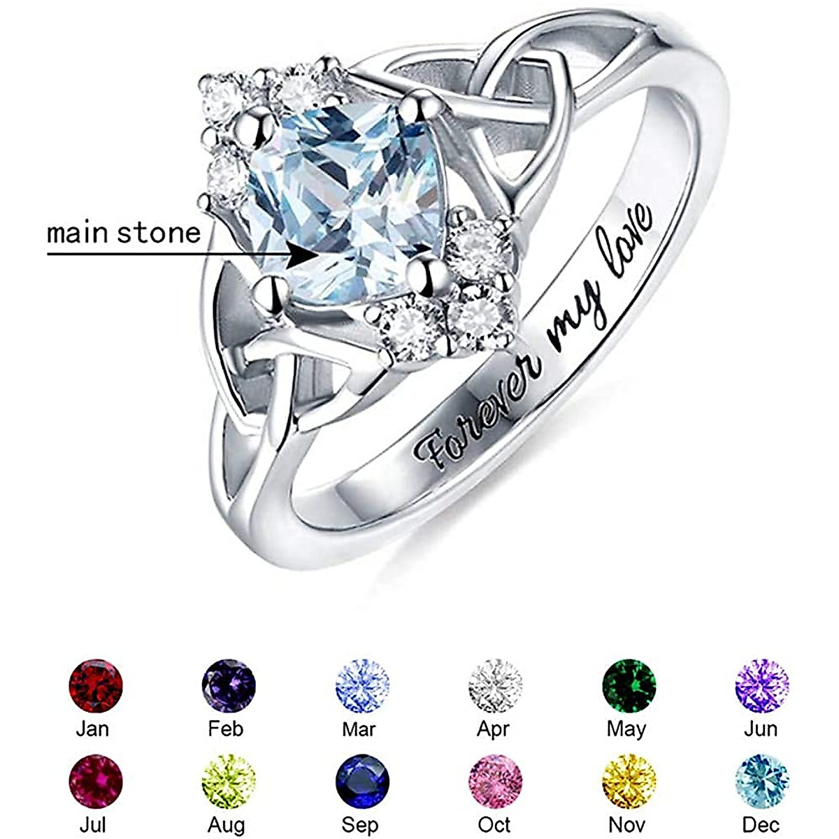 Elsie Lopez Personalized Birthstone Ring Engraved Promise Ring Custom Wedding Band Engagement Ring Couple Ring Mother's Day Ring Gifts. (Silver)