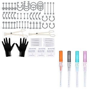 Xpircn Piercing Kit 14G 16G Body Piercing Jewelry Kit Tool, Catheter Piercing Needles Mixed 14G 16G 18G 20G IV Catheter Needles