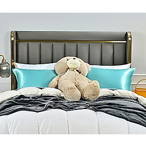 Alexandra's Secret Home Collection Satin Pillowcase for Hair and Skin, Pack of 2 - Feels Like Real Silk Pillow Cover - Satin Pillow Cases Set of 2 with Zipper Closure (Aqua, Standard)