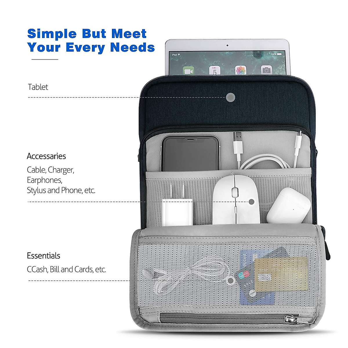 Dadanism 13 Inch Tablet Sleeve Shoulder Bag Carrying Case for iPad Pro 13" M4 2024, iPad Air 13" 2024, iPad Pro 12.9" M2, Galaxy Tab S10+ Plus/S9 FE+/S9+ Plus 12.4", reMarkable Paper Pro 11.8", Indigo