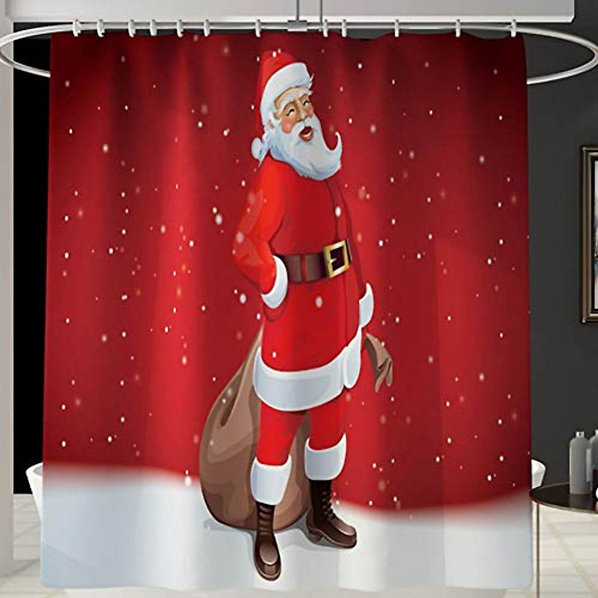 4 PCS Christmas Shower Curtain Sets with Rugs, 72x72 Polyester Shower Curtains Christmas Tree Wreath Santa Claus Snowman Patterned, with Bath Mat Xmas Decor Christmas Decorations for Bathroom
