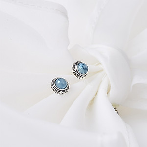 Small Genuine Blue Aquamarine 925 Sterling Silver Hypoallergenic Studs Earrings Jewelry for Women Dainty Trendy Antiqued Silver March Birthstone Earrings Jewelry Gifts for Women Young Lady