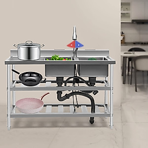 Commercial Restaurant Sink,Stainless Steel Utility Sink Free-standing Kitchen Sink,Double Bowl Kitchen with Strainer, 201 Stainless Steel Freestanding Kitchen,Hand Washing Sink with Side Splashes