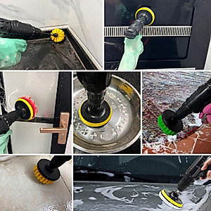 30Pcs Drill Brush Attachment Set,Drill Scrubber Brush Kit Include Scrub Pads, Sponge, Extend Attachment, Drill Cleaning Brush Attachment Set for Bathroom, Tub, Tile, Corner, Floor, Grout, Boat