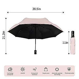 Cloudia Automatic Windproof Travel Umbrella, Umbrella in Rain and Sun for Women and Men (Pink)