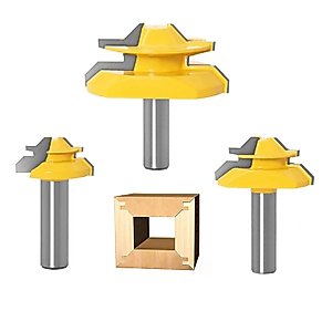 Ozmatip 45 Degree Lock Miter Router Bit 3-Piece Set, for 31/64", 3/4"，1"，Cutting Height, 1/2 Inch Shank.Woodworking Tools Joint Router Bits